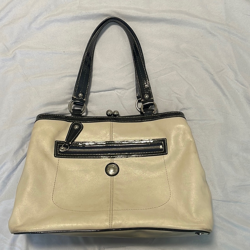 Coach Laura Spectator Cream And Navy Blue Gently Used… - Gem